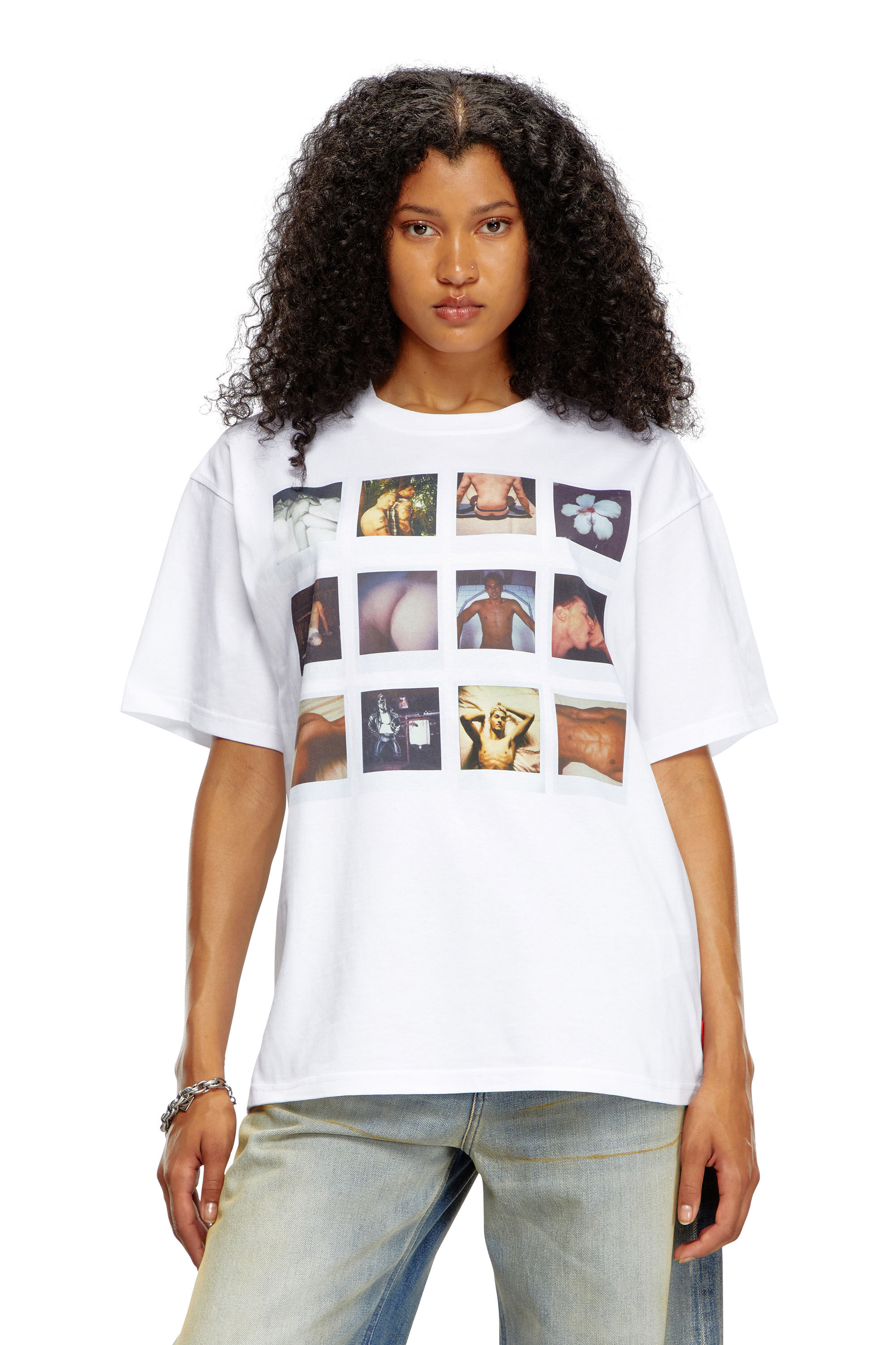 Women's T-shirt with polaroid patches | White | Diesel Women's T-shirt with polaroid patches | White | Diesel