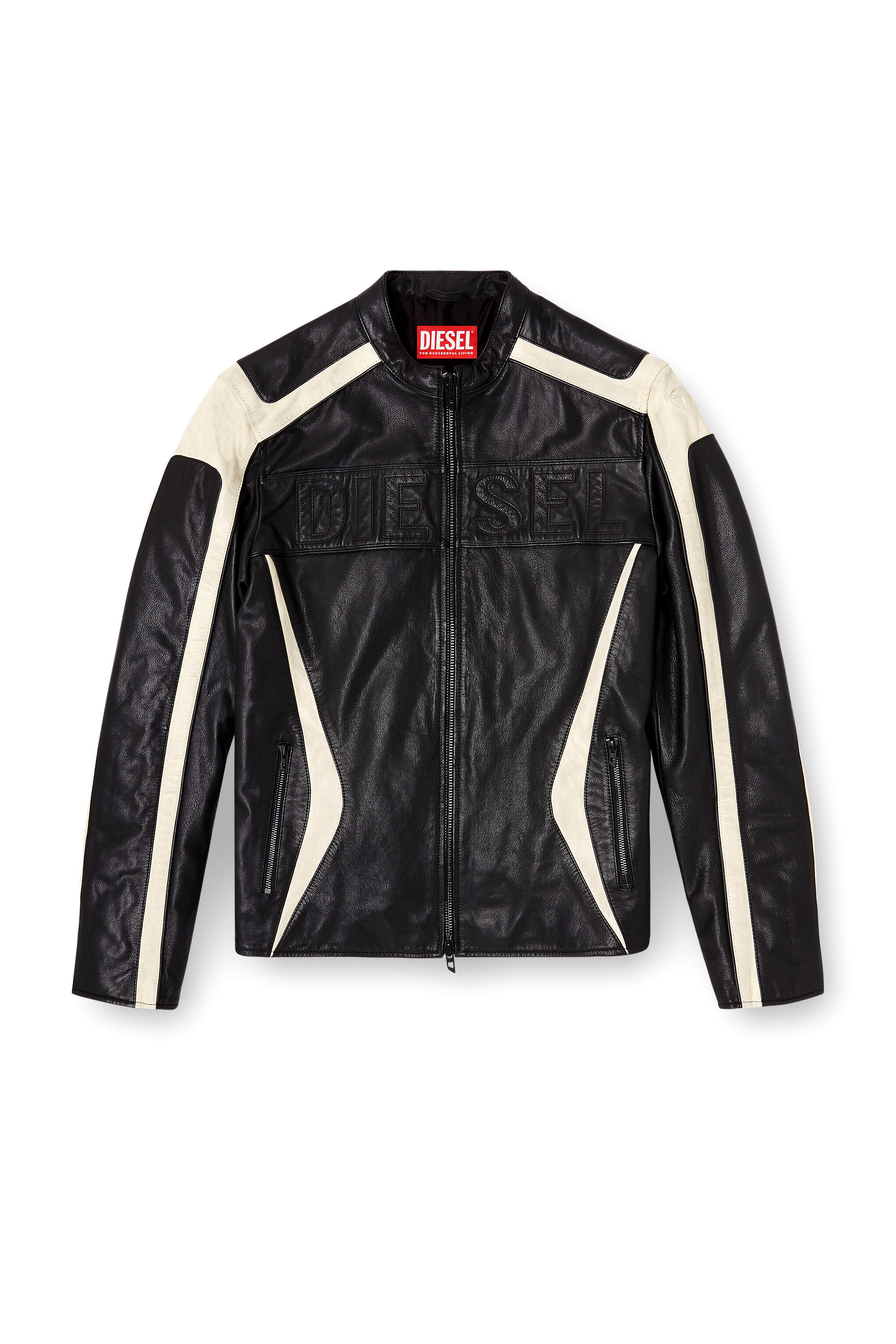 Men's Colour-block leather biker jacket | Multicolor | Diesel
