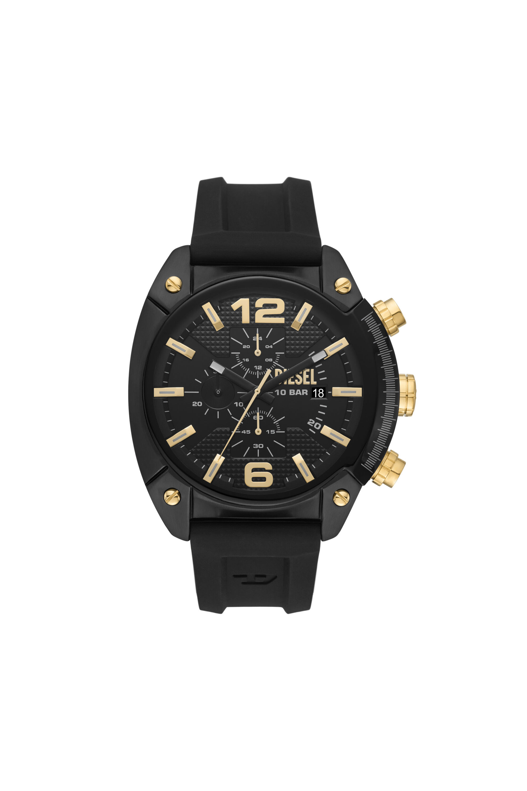 Men's Overflow Chronograph Black Silicone Watch | Black | Diesel